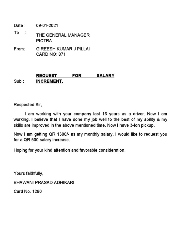 Request For Salary Increment. | PDF