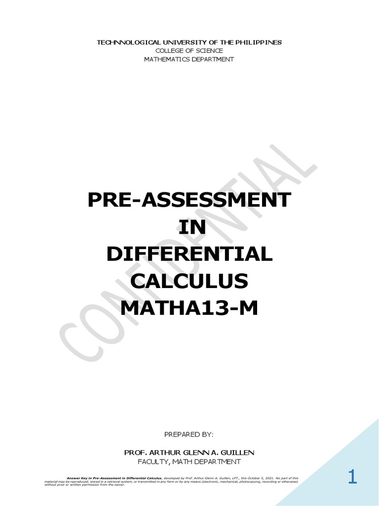Preassessment in Diffcal Answer Key Default New For Cpet 1gh S Part 1 | PDF | Trigonometric ...