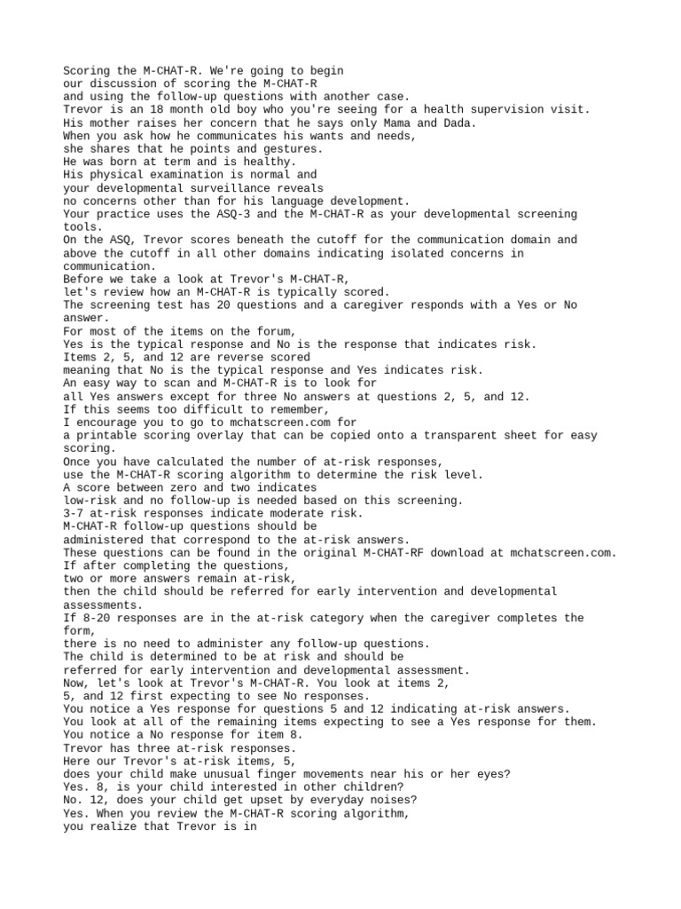 Scoring The M Chat R Pdf Cognitive Science Cognition