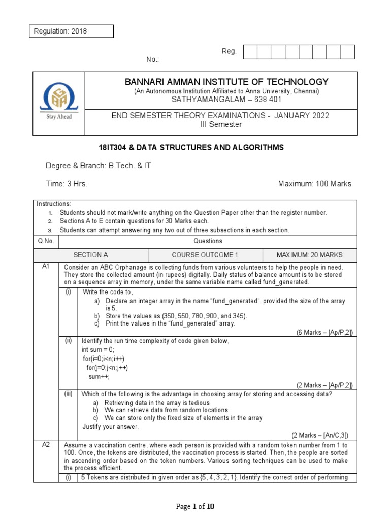 Bannari Amman Institute of Technology | Download Free PDF | Algorithms | Computer Data
