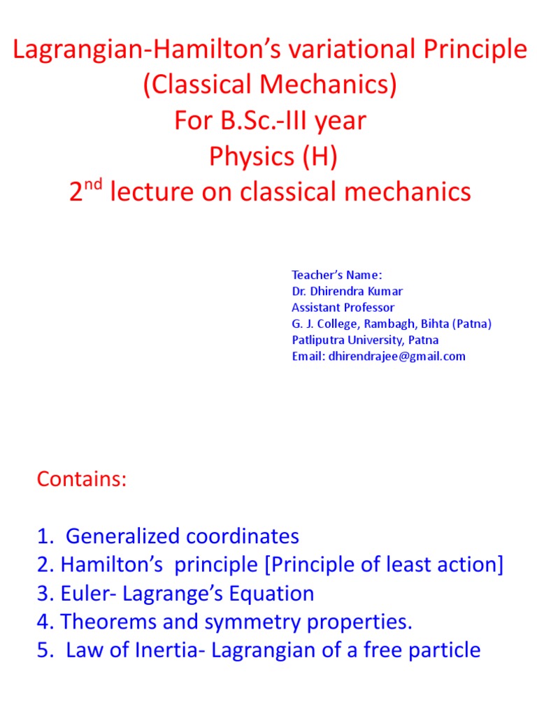Lagrangian Hamilton S Variational Principle Unduh Gratis Pdf