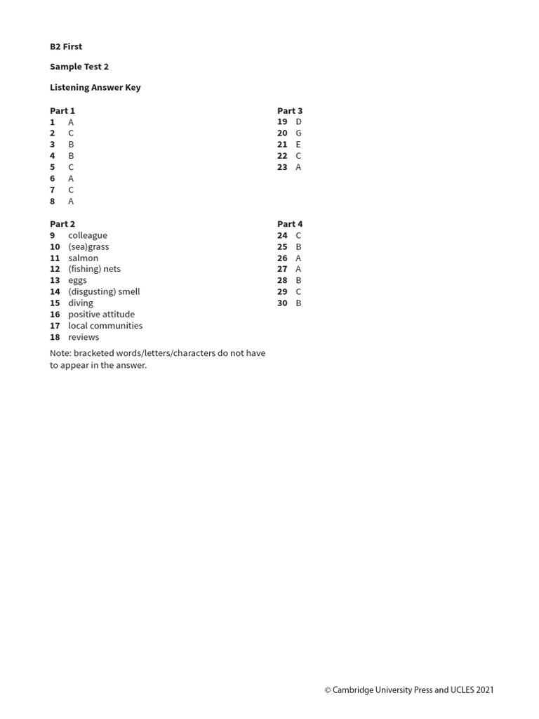 B2 First Practice Test Listening Answer Key | PDF