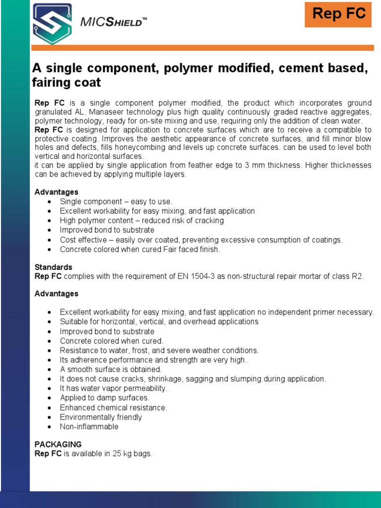 A Single Component, Polymer Modified, Cement Based, Fairing Coat | PDF ...