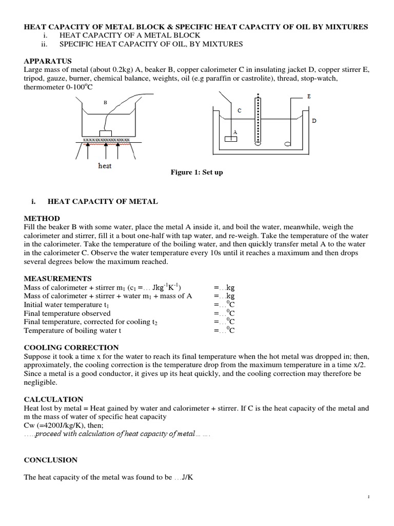 Heat Capacity of Metal Block & Specific Heat Capacity of Oil by ...