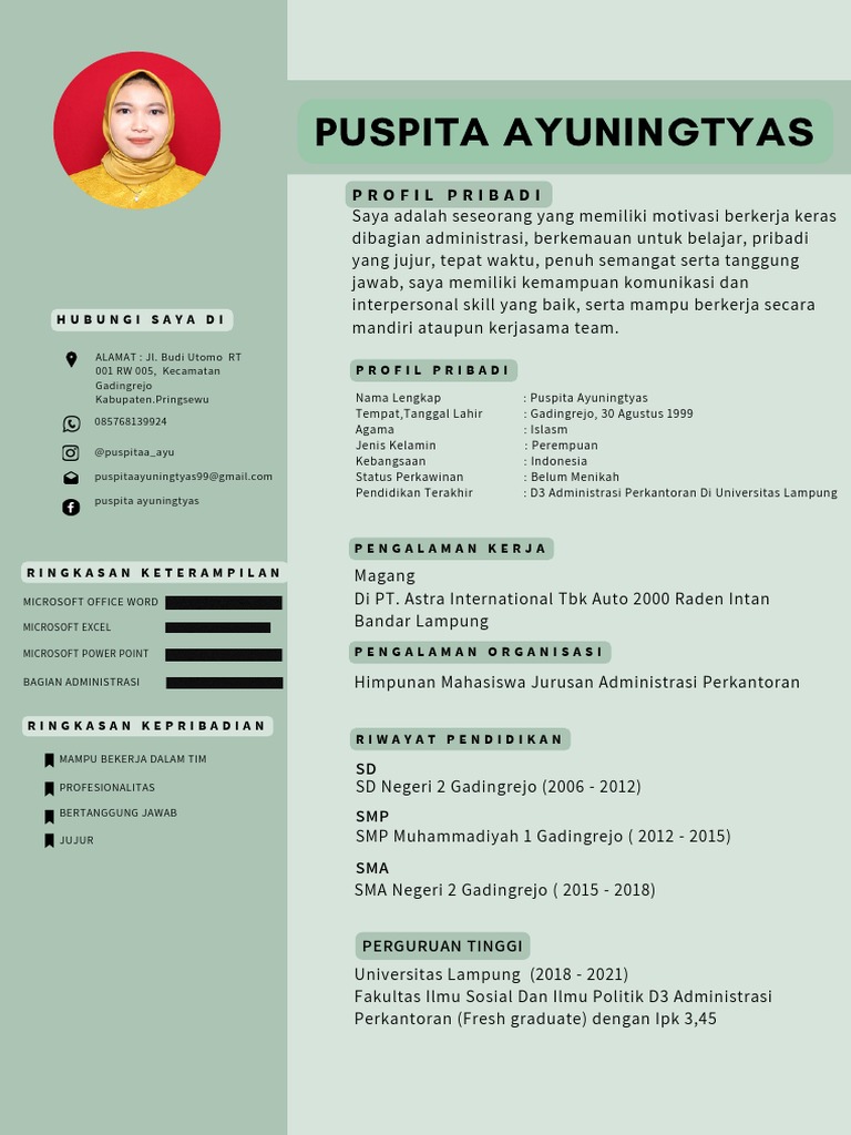 Profil Puspita Ayuningtyas - Administrasi | PDF