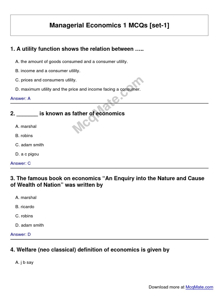 Managerial Economics MCQs Set 1 | PDF
