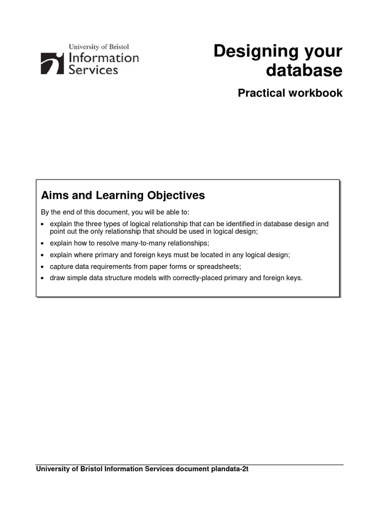 Designing Your Database: Practical Workbook | PDF | Databases | Spreadsheet