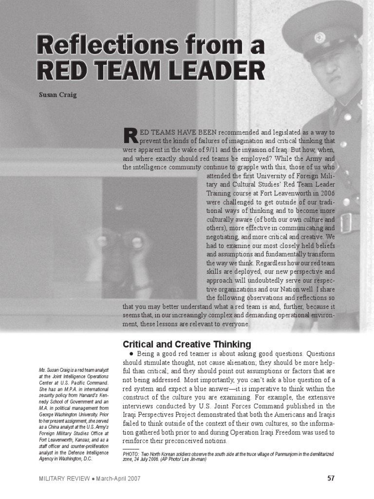 Reflections From A Red Team Leader | PDF | Intelligence Analysis | Thought