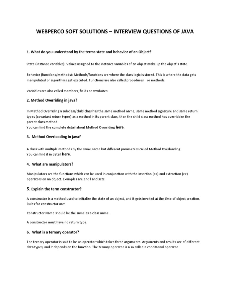 Webperco Soft Solutions - Interview Questions of Java | PDF | Method ...