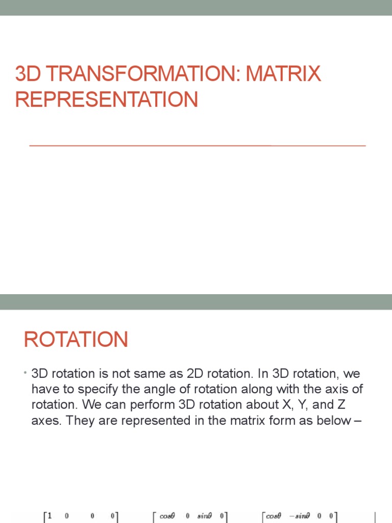 3D Transformation Matrix Guide | PDF | Teaching Methods & Materials ...
