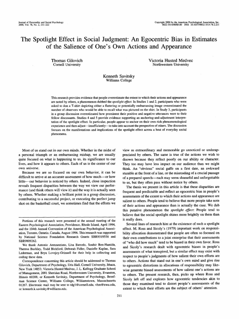 Gilovich, Medvec, & Savitsky 2000 | PDF | Cognitive Science ...