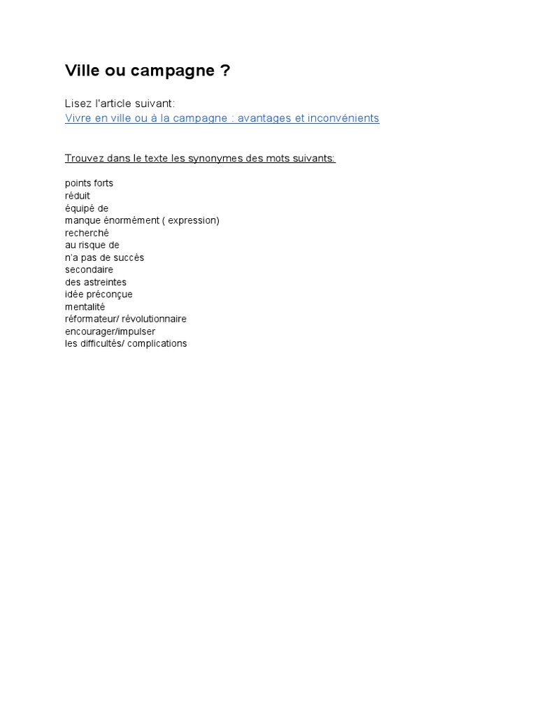 Ville Ou Campagne Texte | PDF