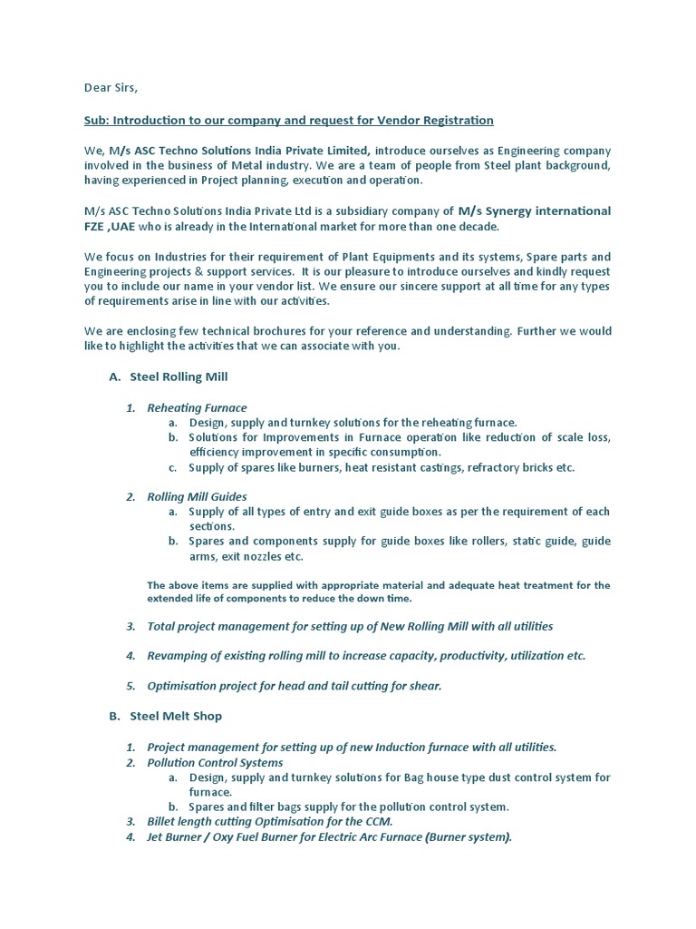 Introduction Letter | PDF | Materials | Industrial Processes