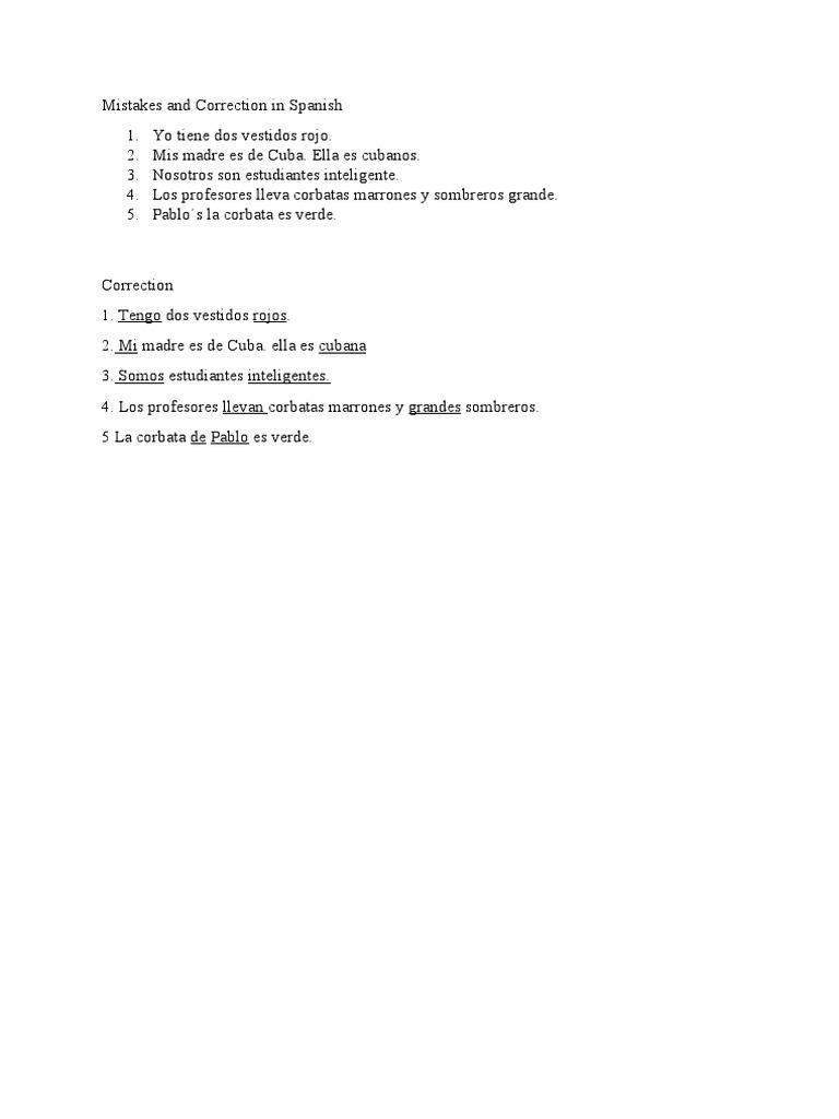 Mistakes and Correction in Spanish | PDF