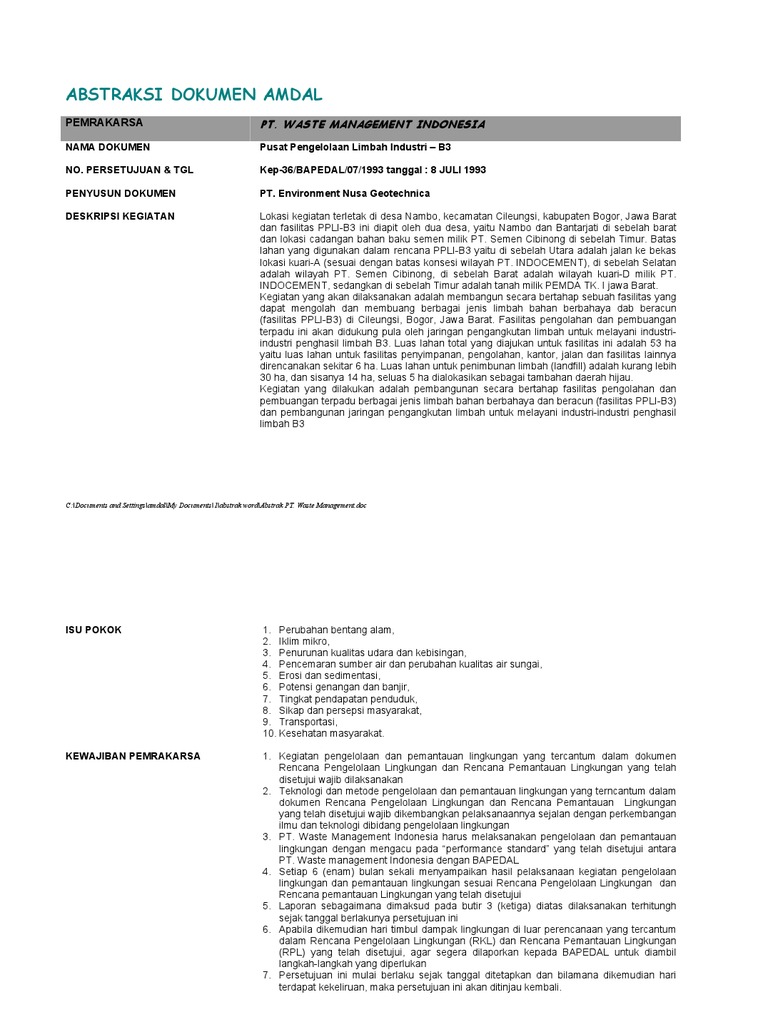 Abstraksi Dokumen Amdal | PDF