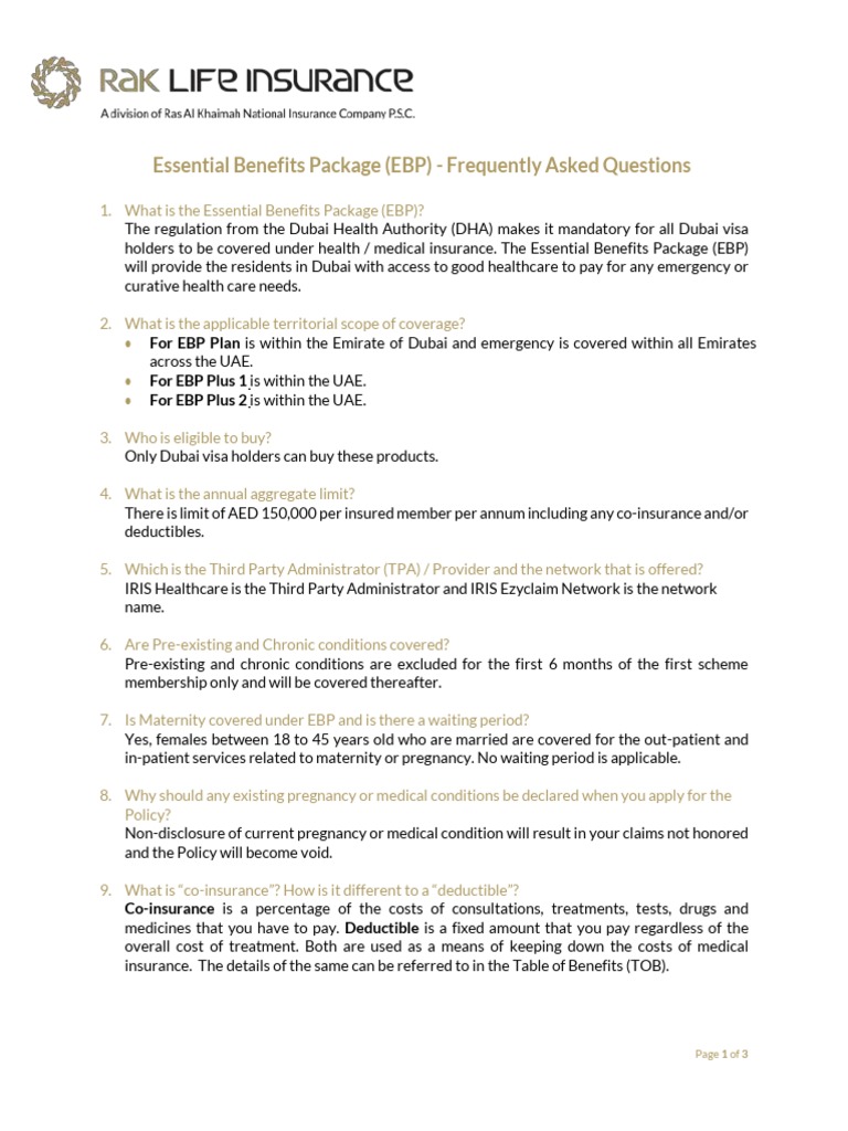 Essential Benefits Package (EBP) - Frequently Asked Questions | PDF ...
