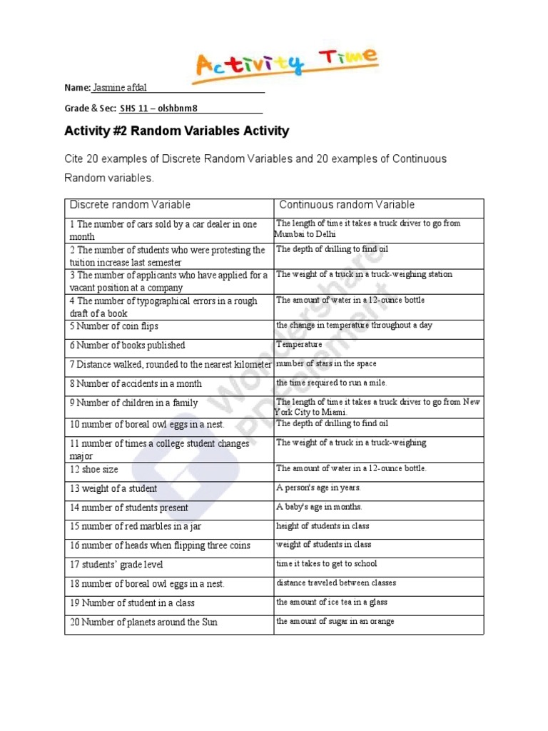 Activity# 2 - RANDOM VARIABLES Answer | PDF | Foreign Language Studies