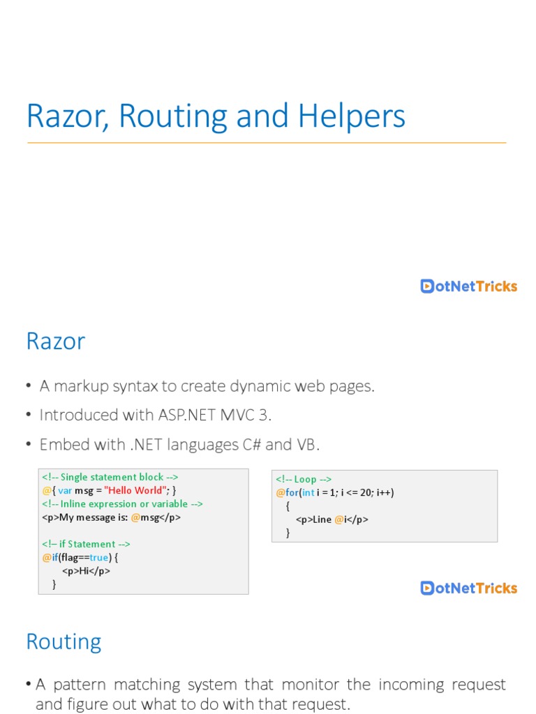 Razor, Routing and Helpers | PDF | Html Element | Html