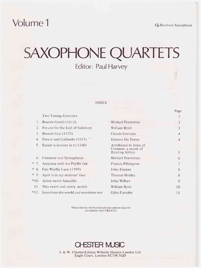 Ed. Harvey Saxophone Quartets Vol 1 Baritone Sax | PDF