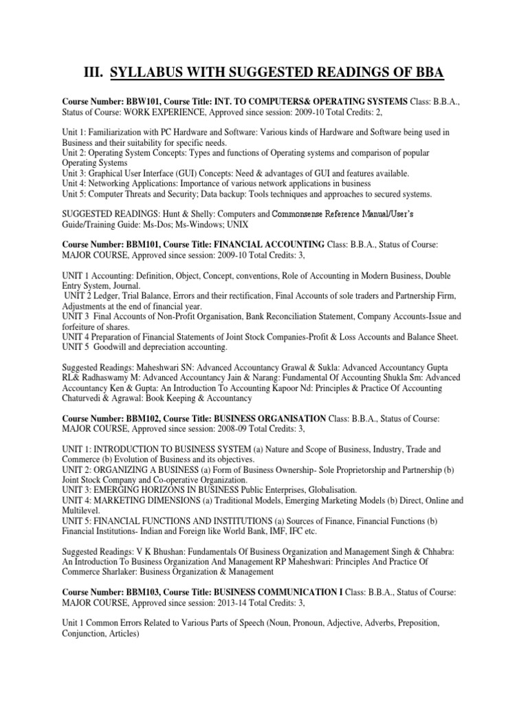 BBA Syllabus with Suggested Readings | PDF | Statistics | Matrix ...