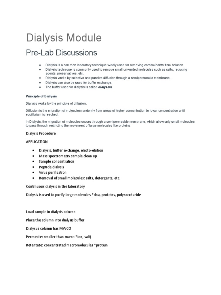 Dialysis Module: Pre-Lab Discussions | PDF | Analytical Chemistry ...