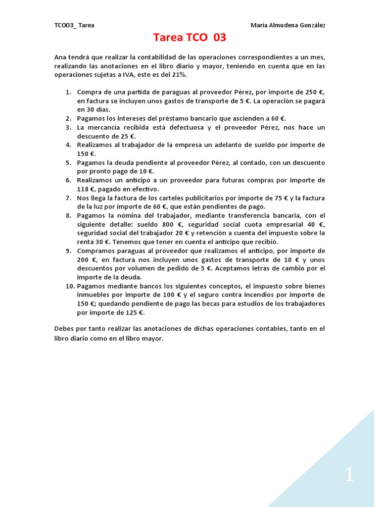 TCO03 Tarea | PDF | Factura | Contabilidad