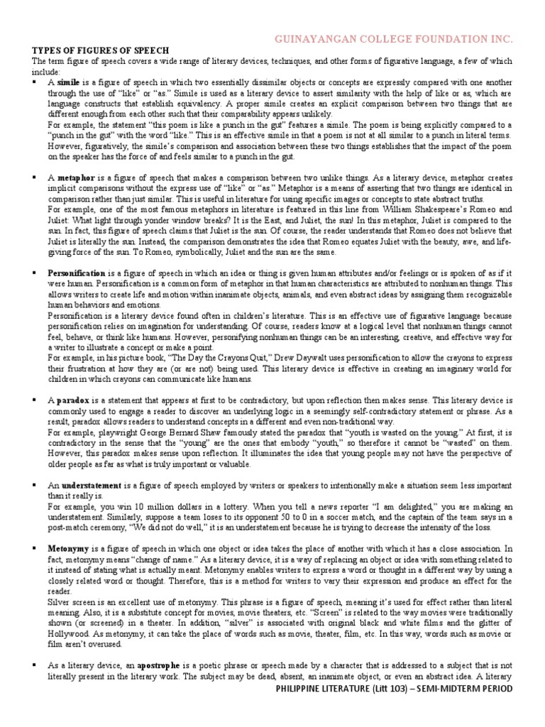 Guinayangan College Foundation Inc.: Philippine Literature (Litt 103) - Semi-Midterm Period ...