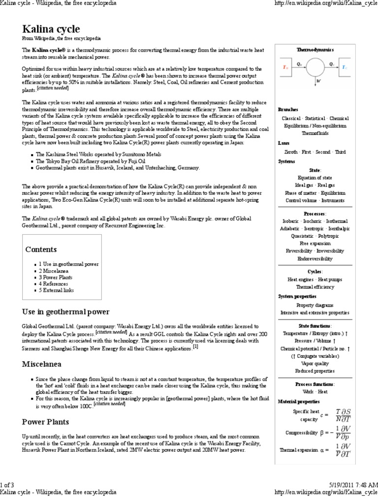 Kalina Cycle - Wikipedia, The Free Encyclopedia | PDF | Heat ...