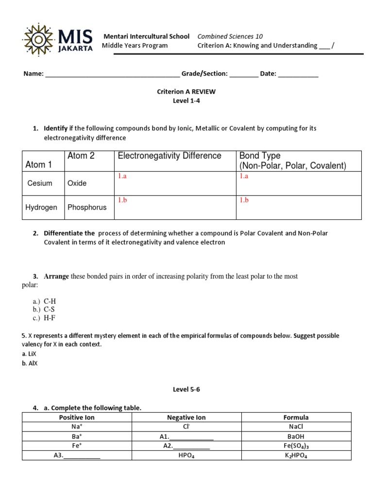 Summative Test 10REVIEW - Chemistry - JVP | PDF | Chemical Compounds ...