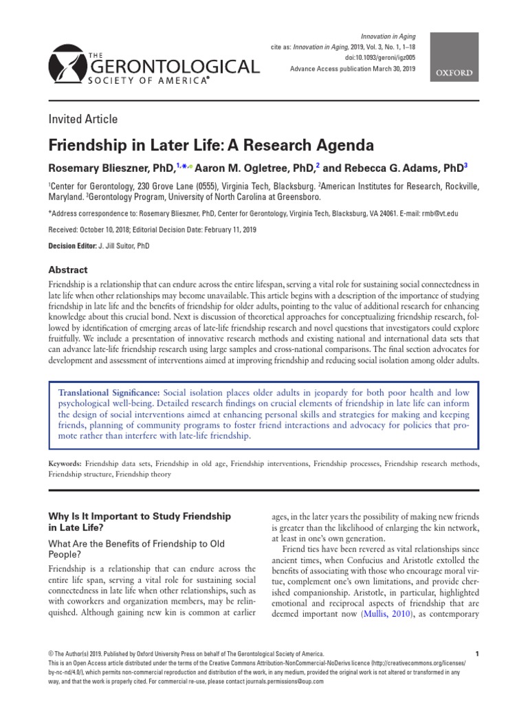 Friendship in Later Life | Download Free PDF | Friendship | Social Support