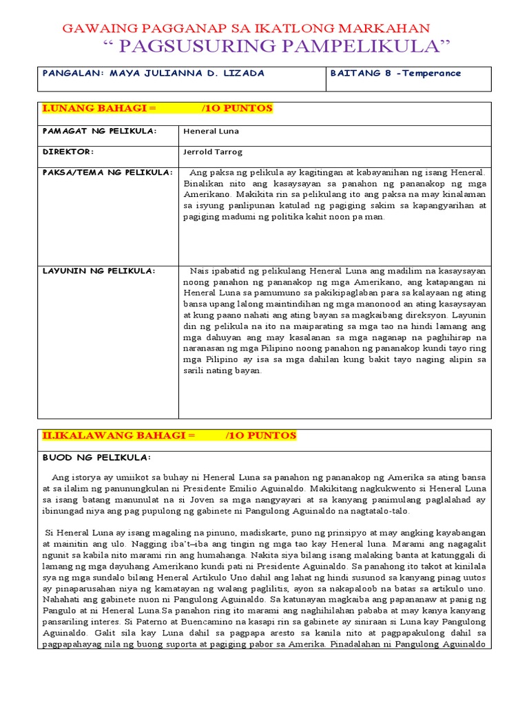 Halimbawang Peta NG Pagsusuring Pampelikula | PDF