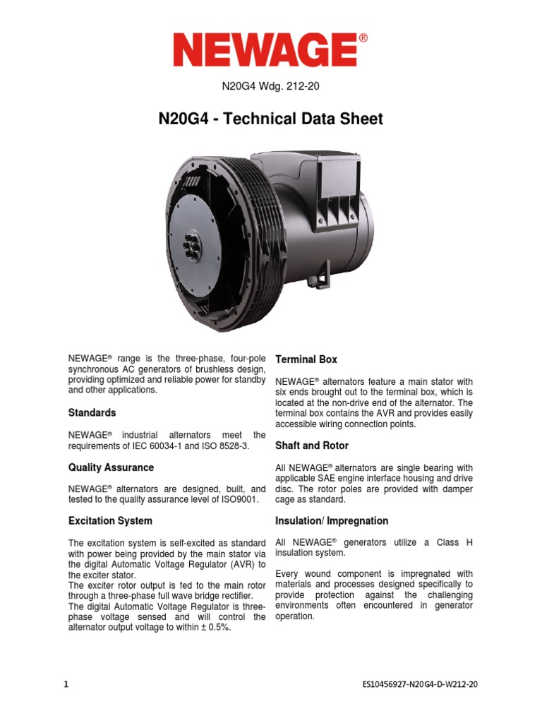 04-20kva Alternator Data Sheet Es10456927-N20g4-D-W212-20 | PDF ...