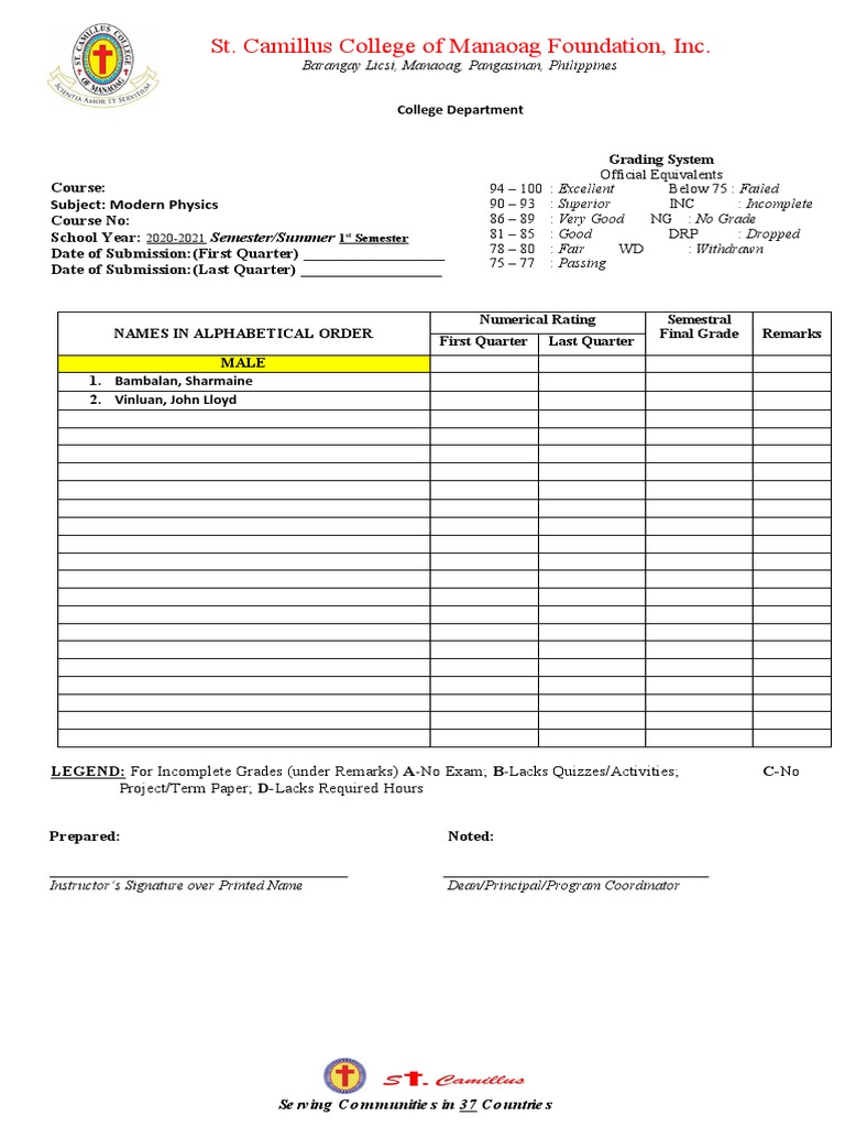 Grading Sheet College | PDF