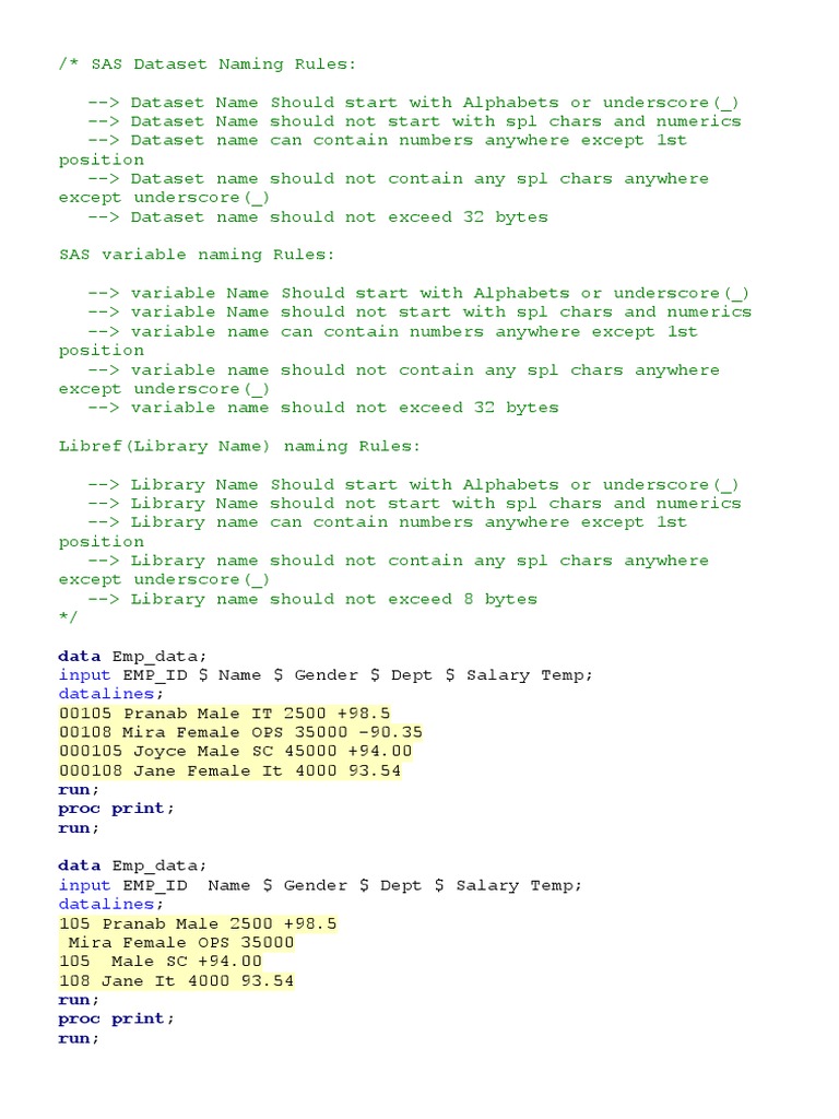 Sas Dataset Naming Rules Pdf Sas Software Software Engineering