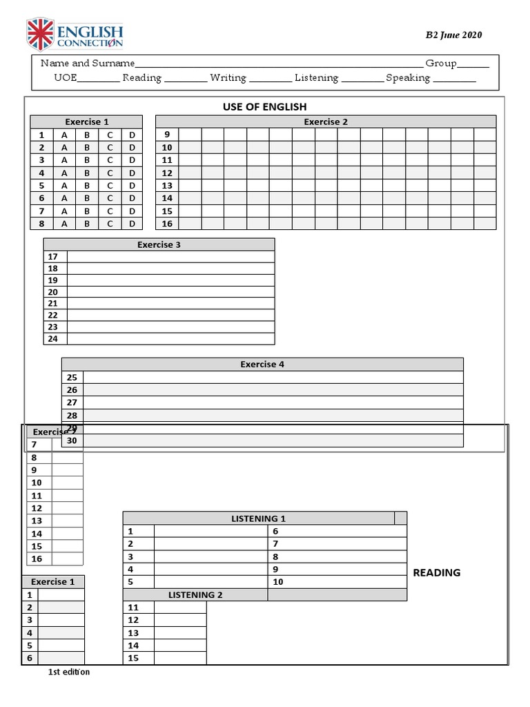 B2 Answer Sheet | PDF