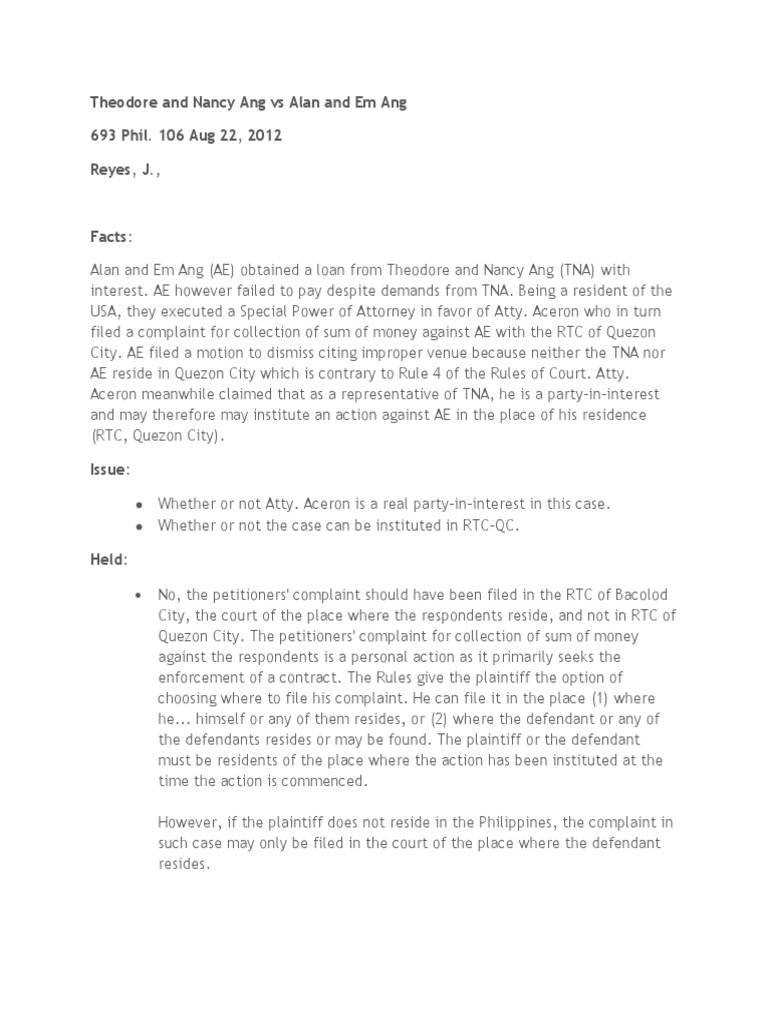 19 Theodore and Nancy Ang Vs Alan and em Ang | PDF | Complaint | Lawsuit