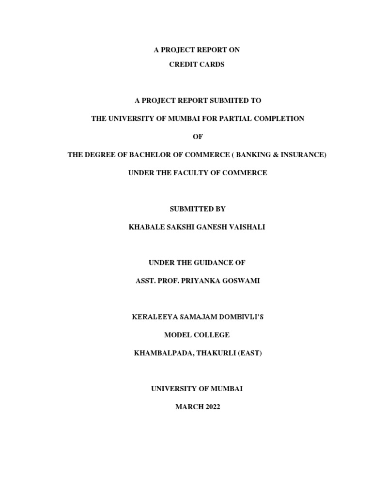 A Project Report On Credit Card | PDF | Credit Card | Finance & Money ...