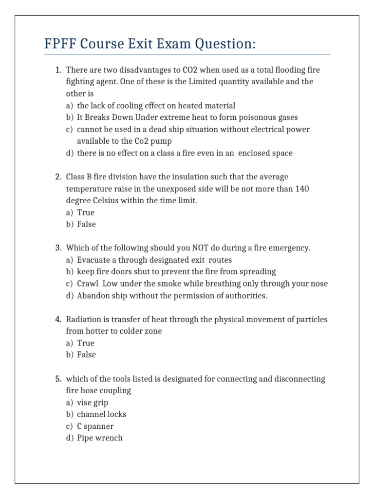 FPFF Course Exit Exam Question | PDF | Fires | Carbon Dioxide