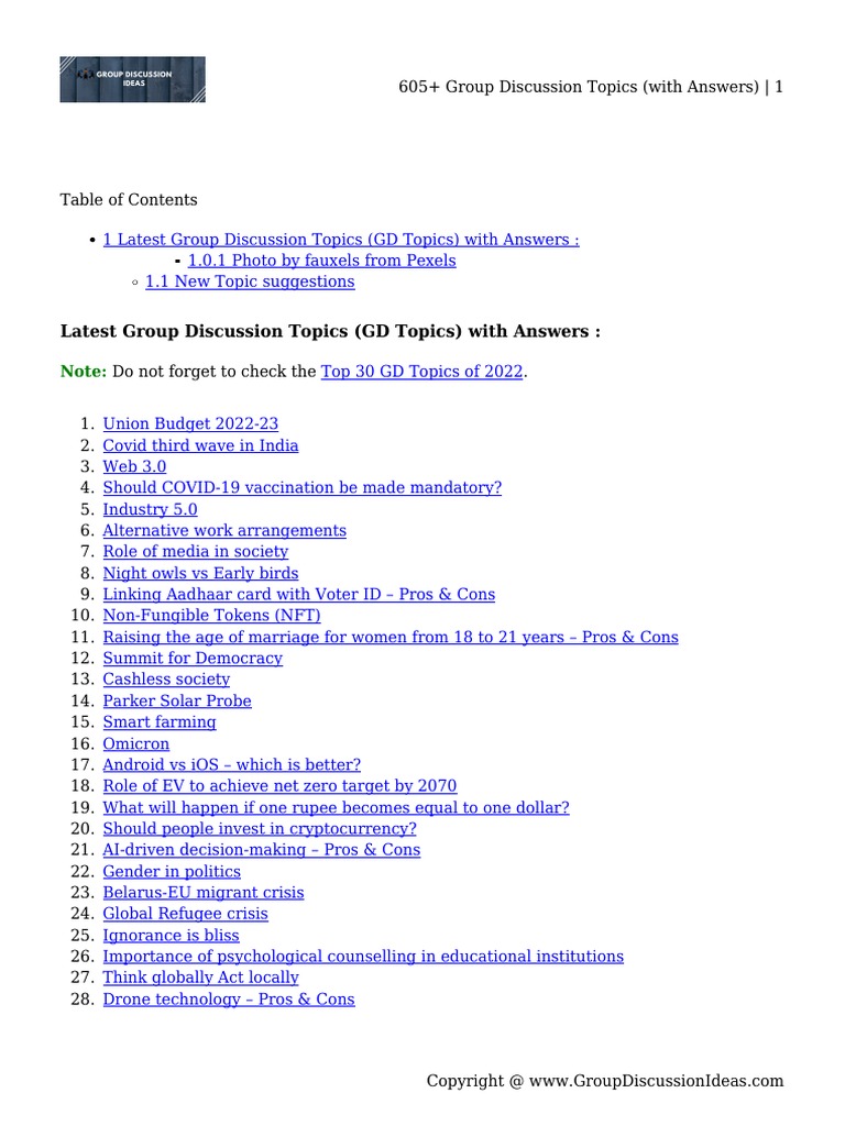 605+ Group Discussion Topics (With Answers) | PDF | Poverty | Poverty ...