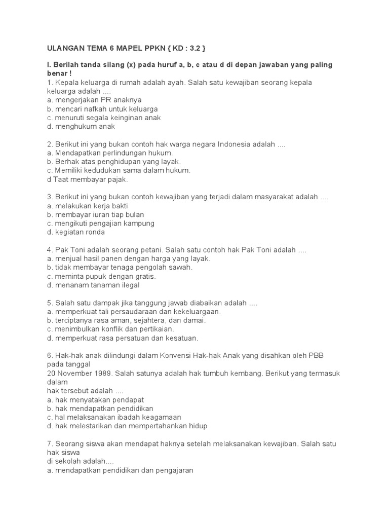 PPKN Ulangan Tema 6 Hak dan Kewajiban 40 | PDF