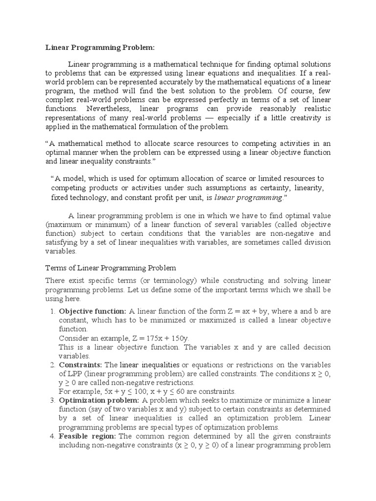 Linear Programming Problem | PDF | Linear Programming | Mathematical Optimization