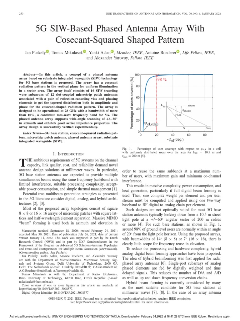 5G SIW-Based Phased Antenna Array With Cosecant-Squared Shaped Pattern | PDF | Antenna (Radio ...