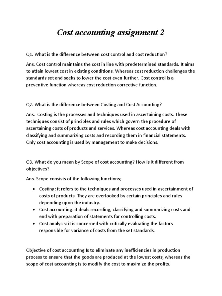 Cost Accounting Assignment 2 | PDF | Business | Technology & Engineering