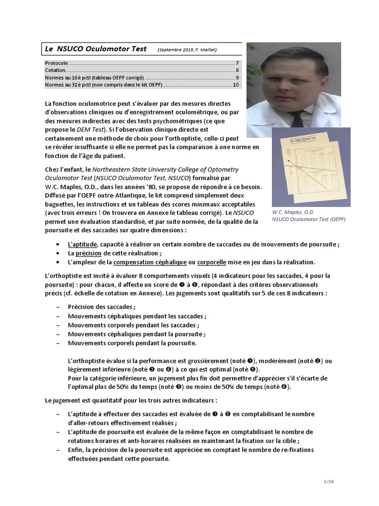 Évaluation du Test Oculomoteur NSUCO | PDF | Vision | Œil