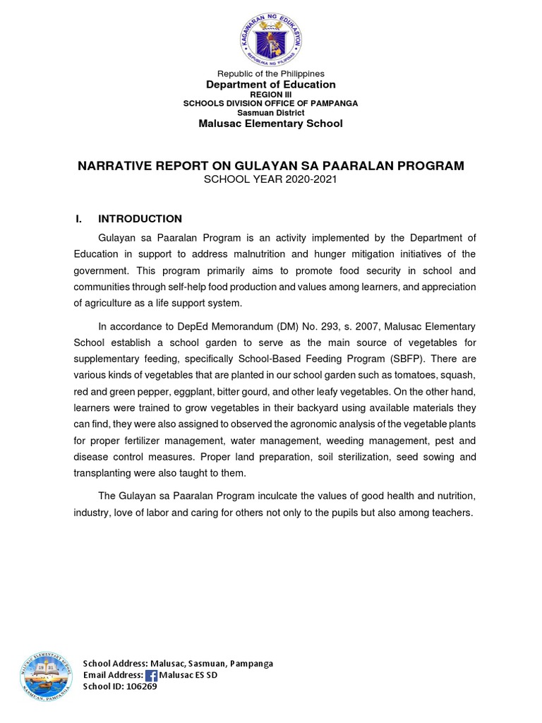 Narrative Report | PDF | Vegetables | Foods