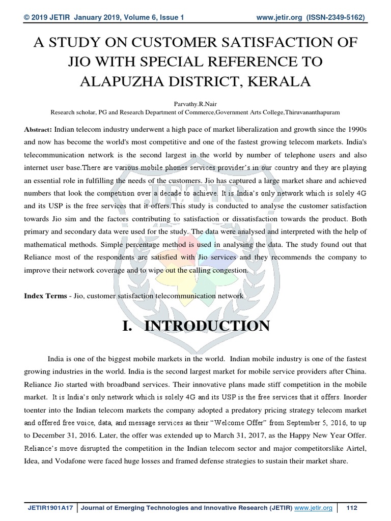 Jio Data Interpretations | PDF | Customer Satisfaction | Sampling ...