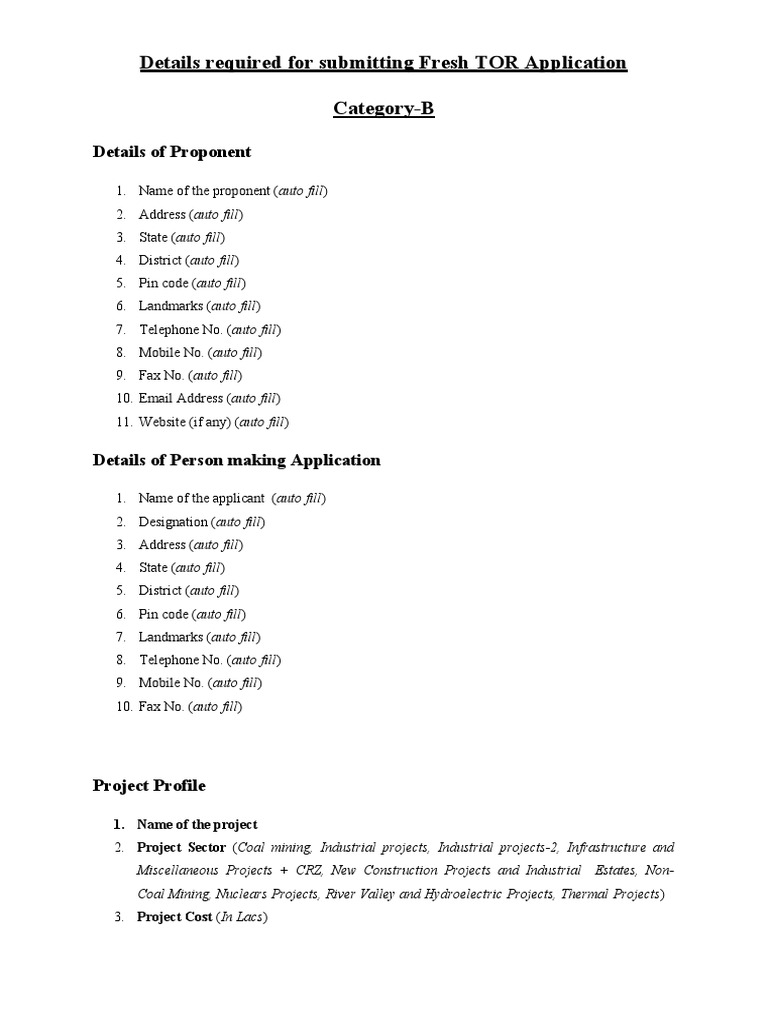 TOR Application (FORM-1) - B | PDF | Pollution | Waste