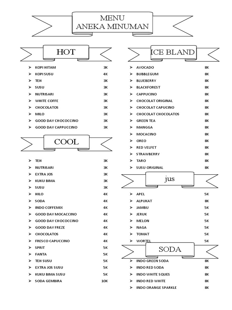 Menu Edit | PDF | Drink | Non Alcoholic Drinks