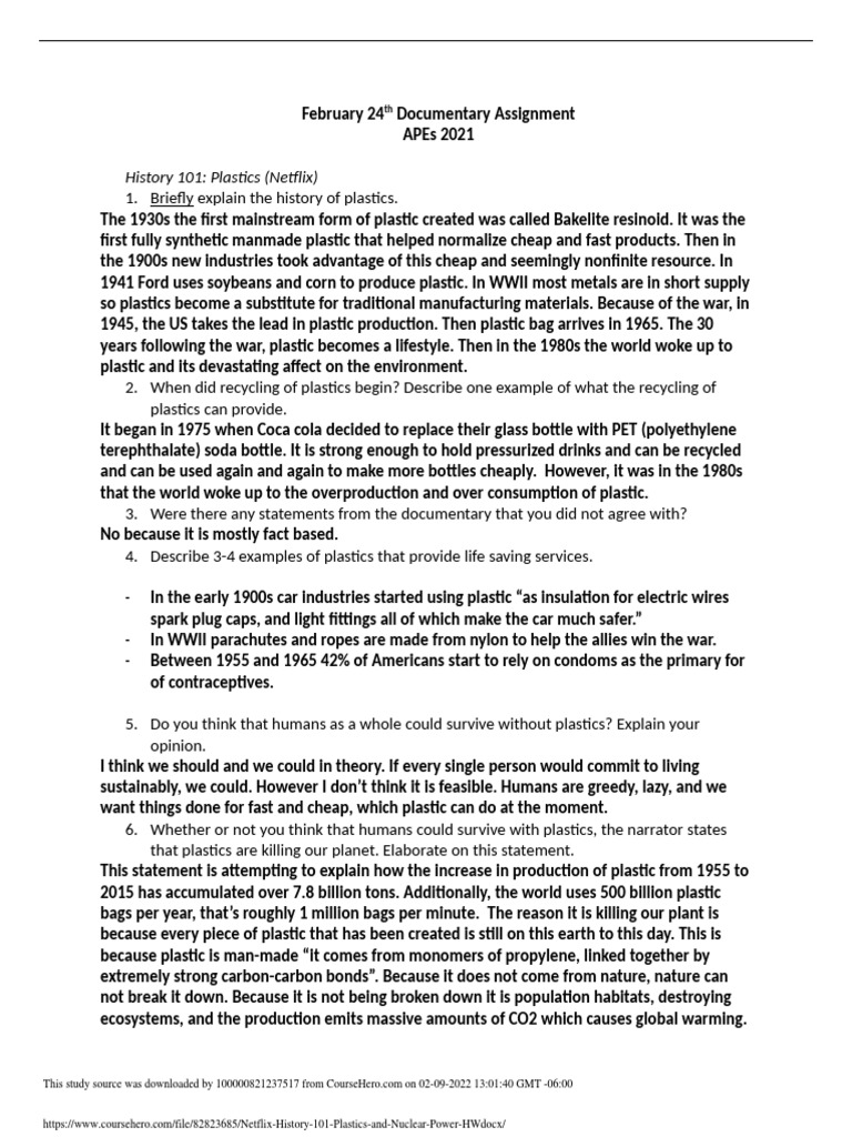 History 101: Plastics (Netflix) | PDF | Nuclear Power | Nuclear Weapons