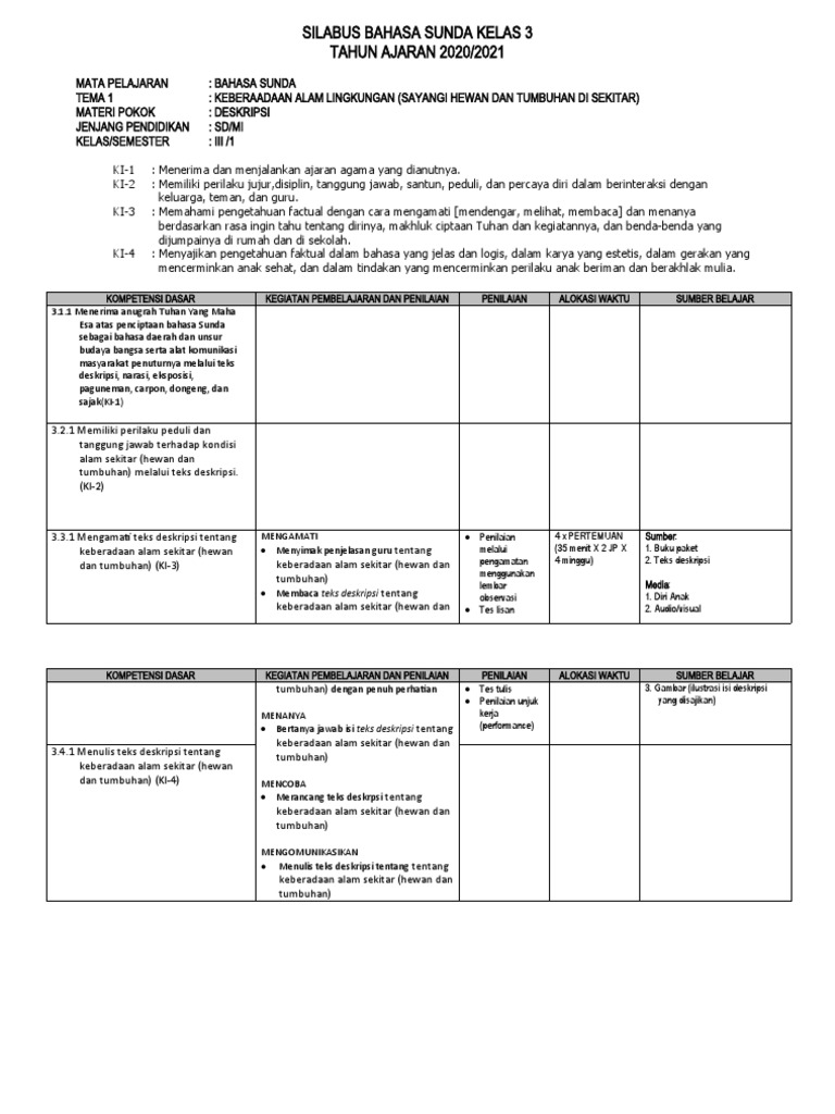 Silabus B.sunda SD Kelas III 2020-2021 (Bu Wiwin) | PDF
